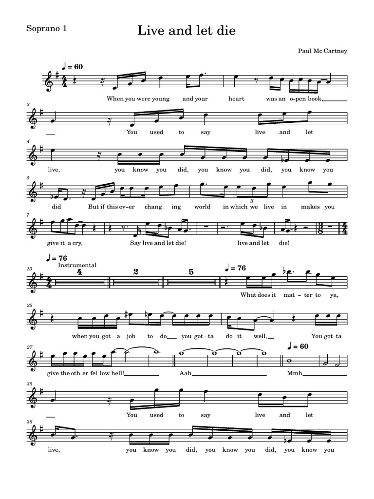 Live and Let Die - Arrangement SATB-Soprano - 1 | PDF