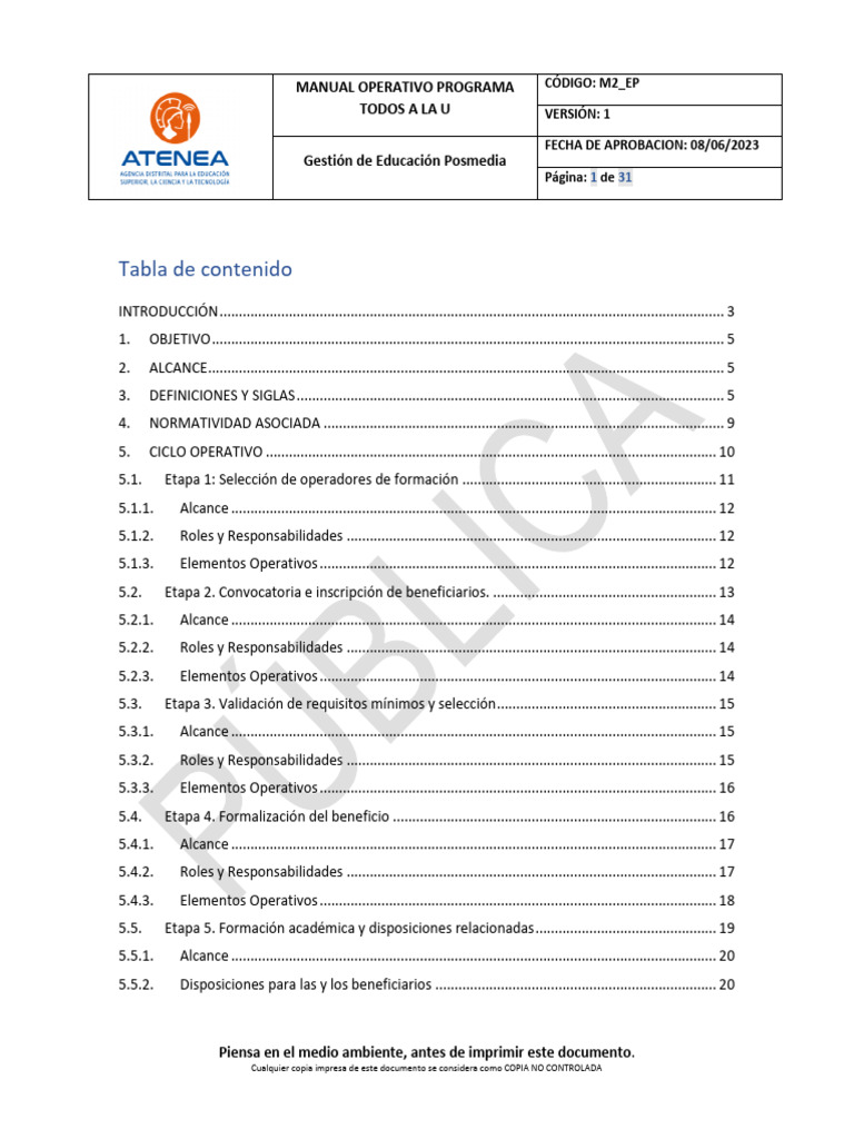 Manual Operativo Programa Educativo | PDF | Educación más alta ...