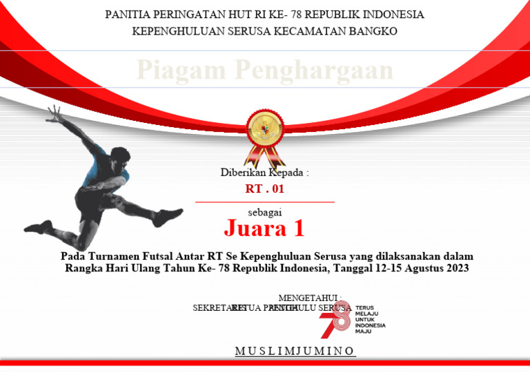 Piagam Juara Futsal HUT RI ke-78 | PDF
