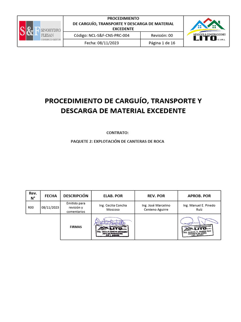 NCL S&F Cns PRC 003 - r00 Carguio y Transporte | PDF | Planificación | Transporte