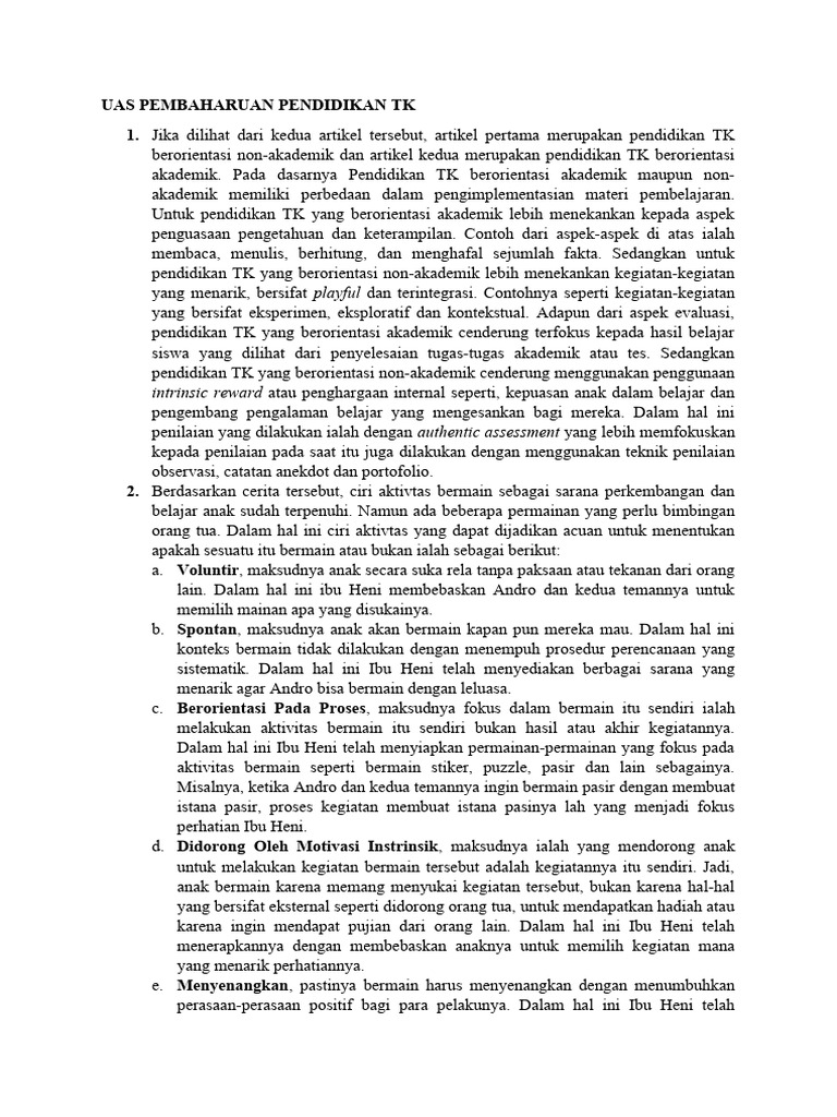 Soal UAS Pembaharuan Pendidikan TK | PDF