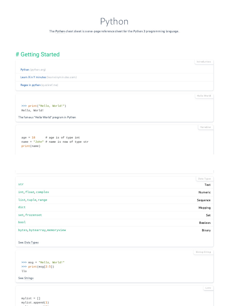 Python Cheat Sheet & Quick Reference | Download Free PDF | Boolean Data Type | Computer Programming