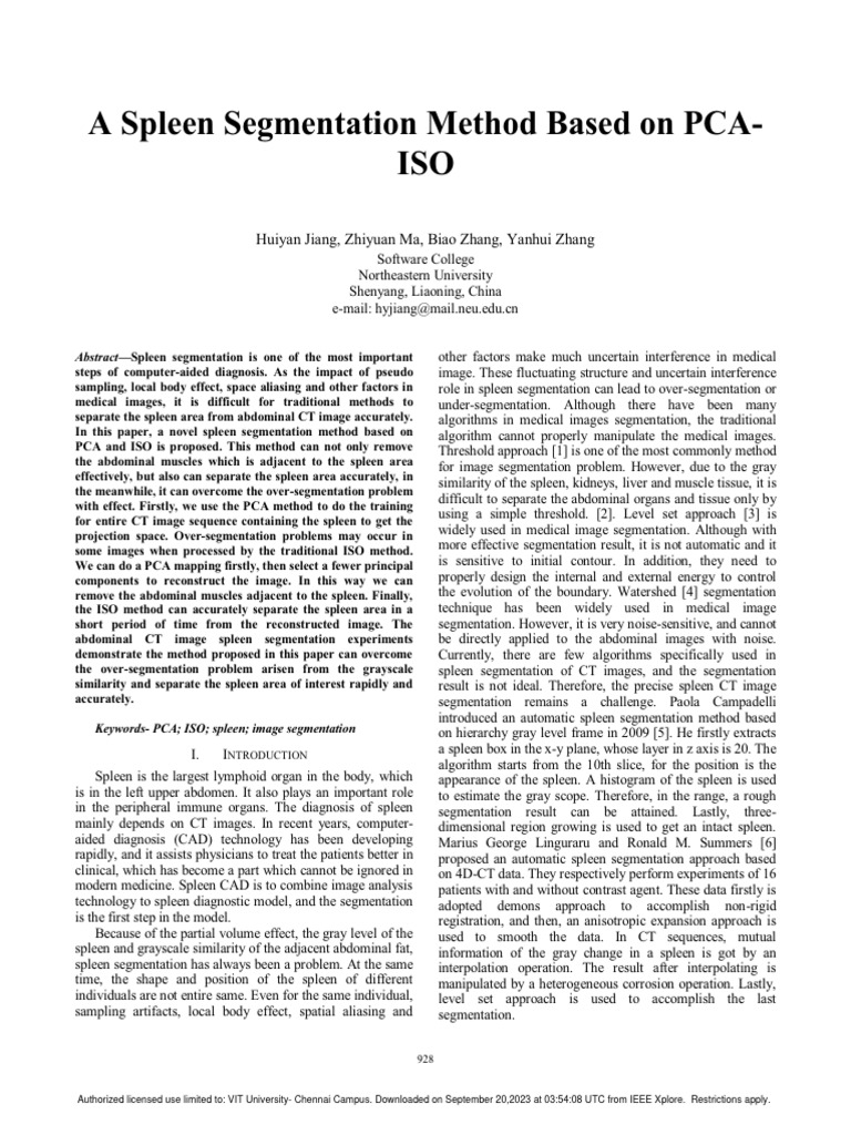 A Spleen Segmentation Method Based On Pca Iso Pdf Image Segmentation Eigenvalues And