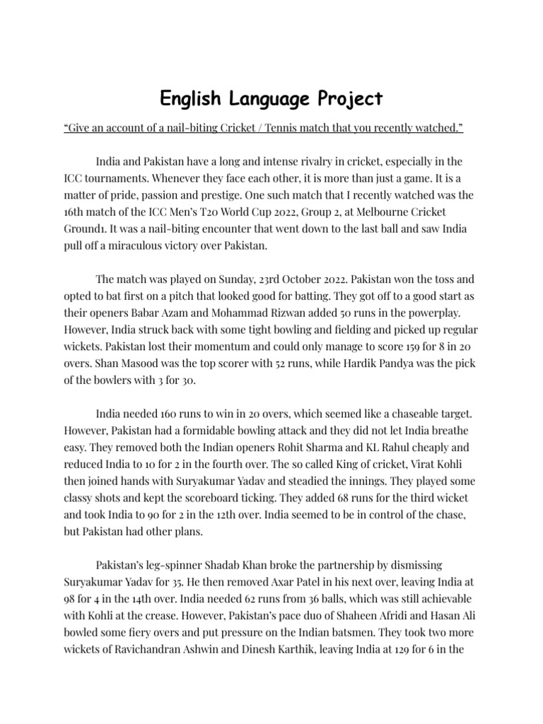 English Language Essay Class 12 | PDF | Cricket | Bowling (Cricket)