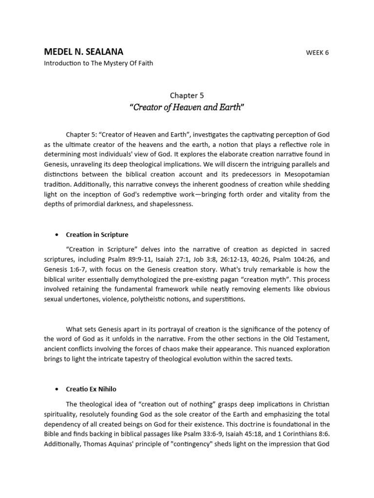 Chapter 5 Book report and reflection | PDF | Genesis Creation Narrative | God