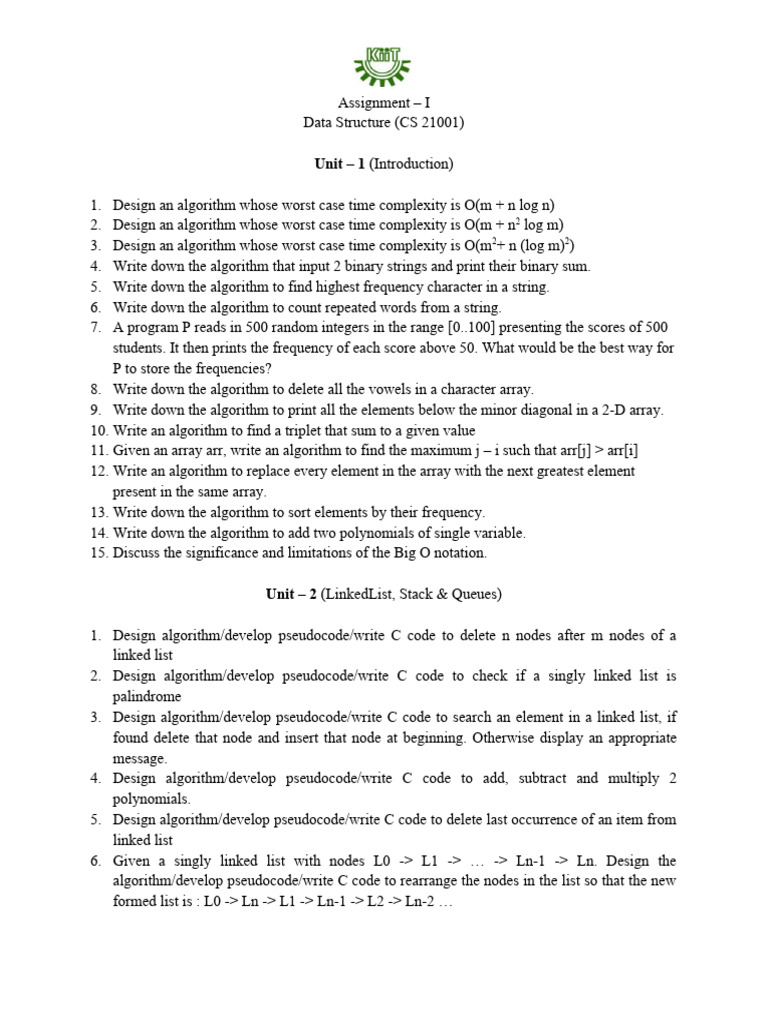 Assignment I Pdf Time Complexity Queue Abstract Data Type