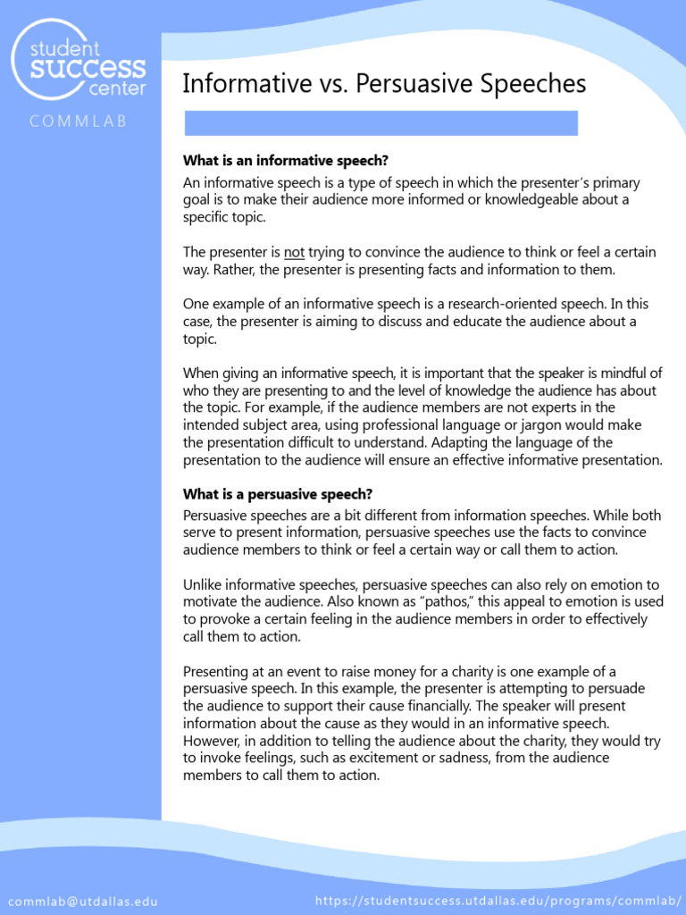 Informative vs. Persuasive Speeches Handout Edited | PDF | Cognitive ...