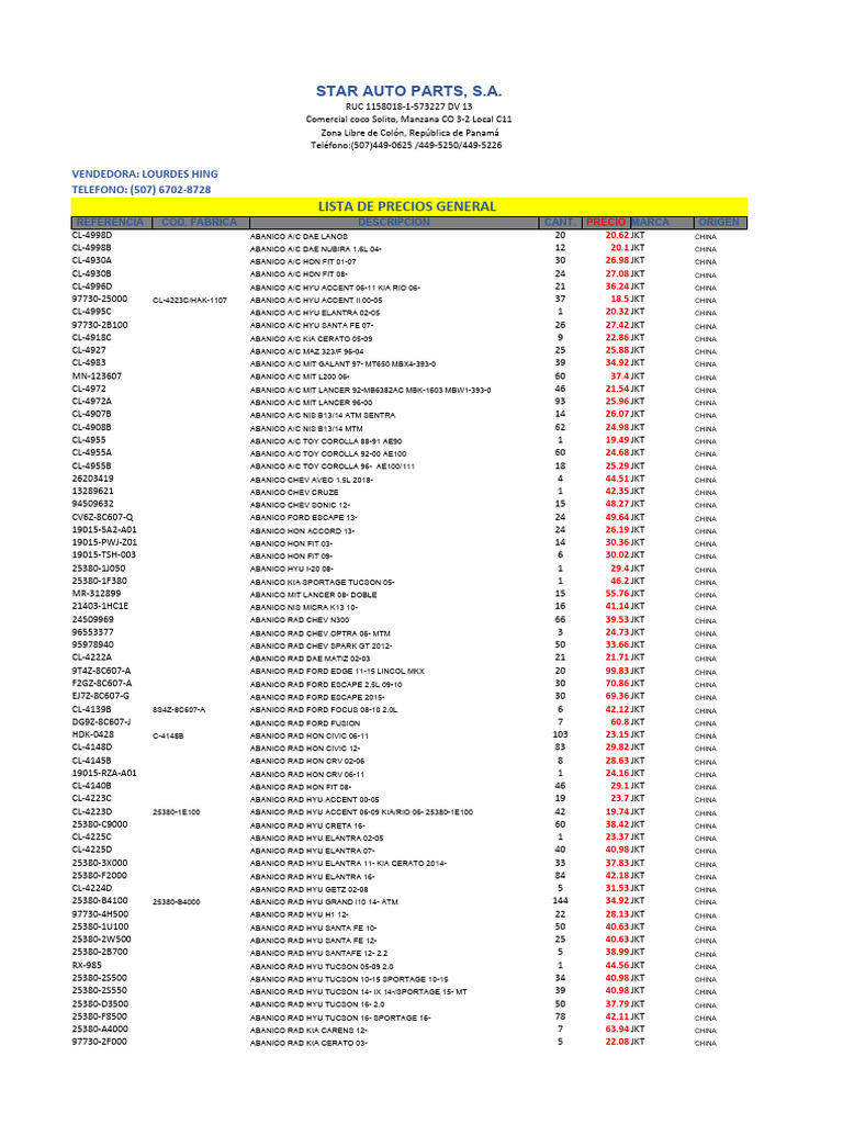 Star Auto Lista General. | PDF | Car Body Styles | Product Introductions