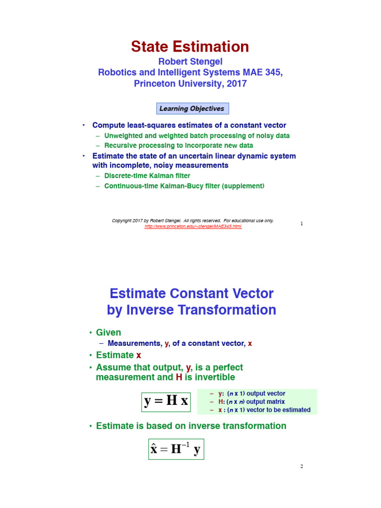 State Estimation | PDF | Kalman Filter | Mathematics