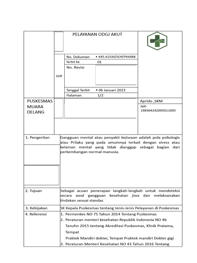 SOP Penanganan ODGJ di Puskesmas | PDF