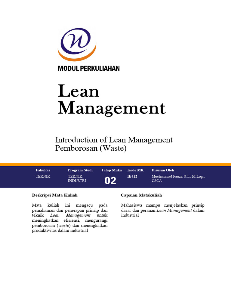 Lean Management Modul 2 - Introduction of Lean Management (Pemborosan) | PDF