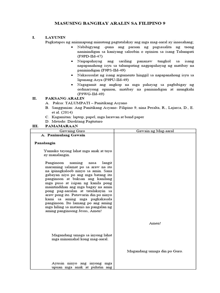 Banghay Aralin Fil.9 | PDF
