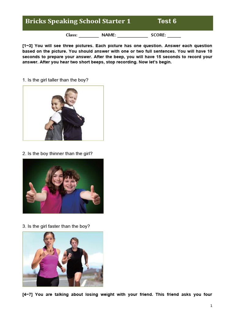 Speaking Test Instructions and Questions | PDF | Language Arts & Discipline