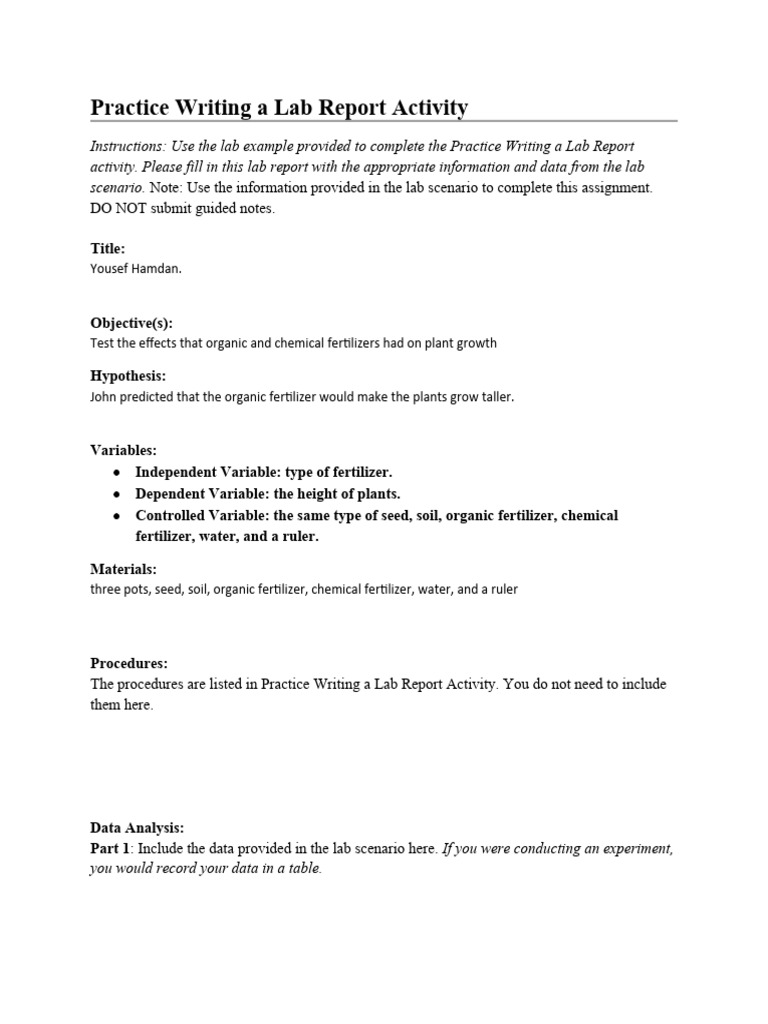Practice Writing A Lab Report | PDF | Experiment | Evidence