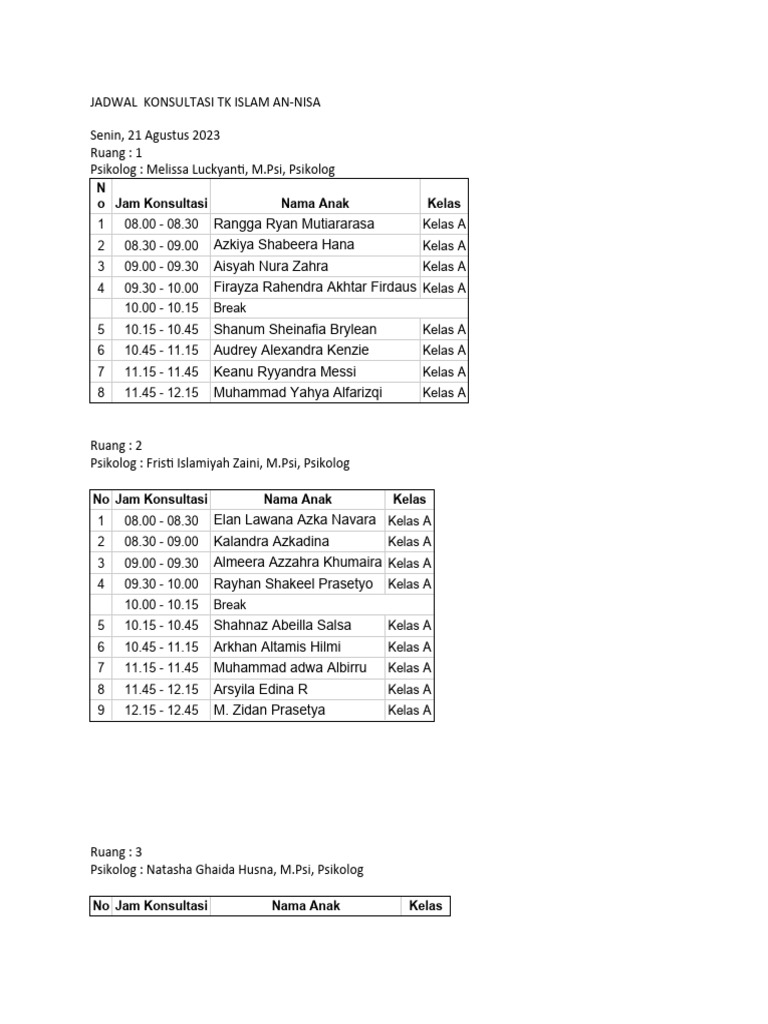 Jadwal Interview &konsul TKi Annisa | PDF | Agama & Spiritualitas