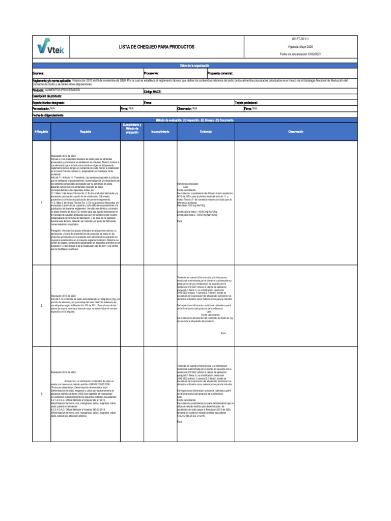 GV-FT-05 V1 Lista de chequeo MATERIAS PRIMAS mo | PDF | Etiqueta de ...