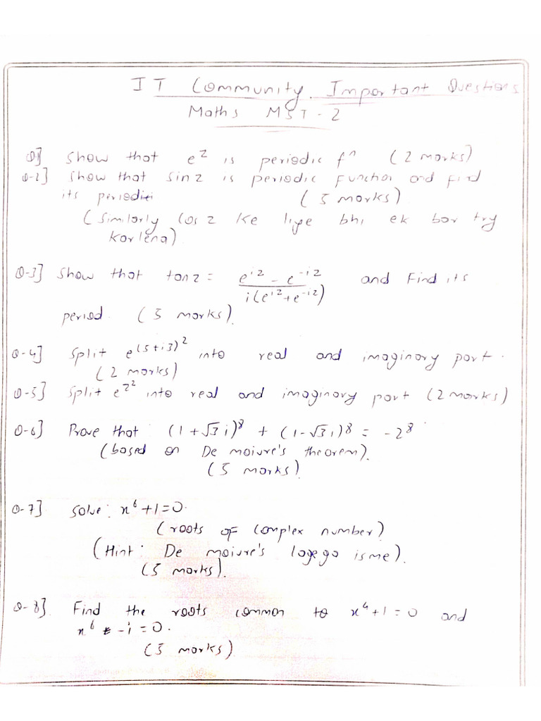 MATHS Complex Number Important Questions | PDF