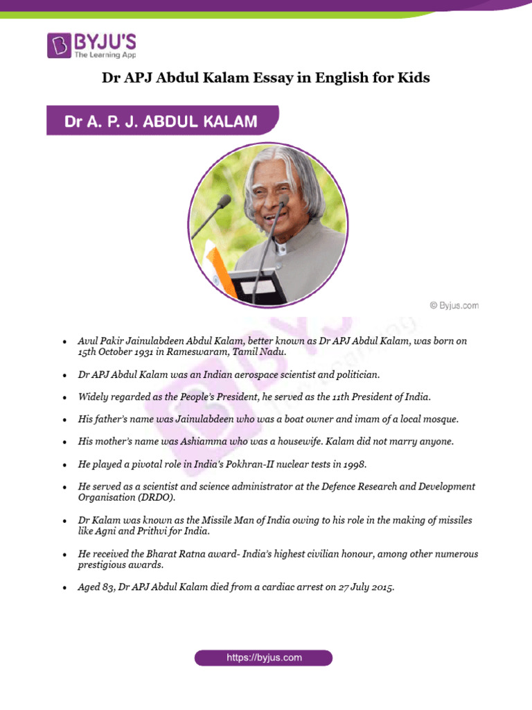 Dr-APJ-Abdul-Kalam-Essay-in-English-for-Kids | PDF