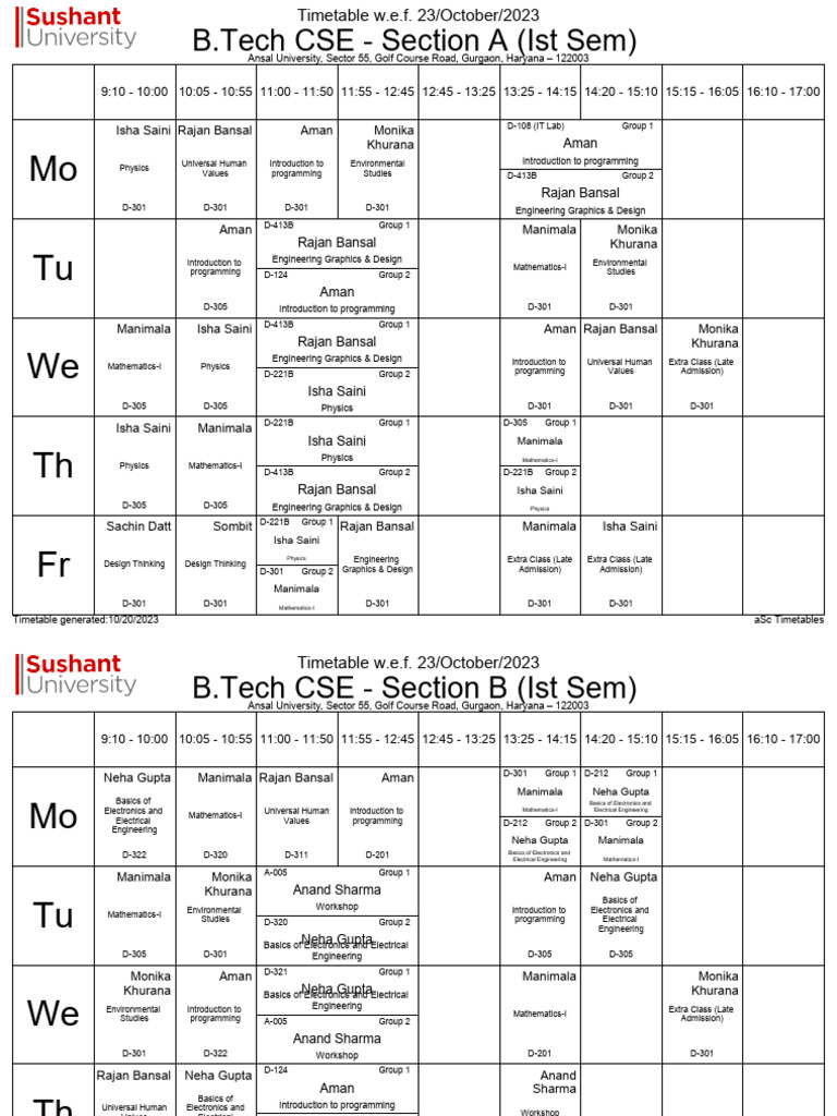 Classwise Timetable W.E.F. 23-October-2023 | PDF | Computing | Physical Sciences