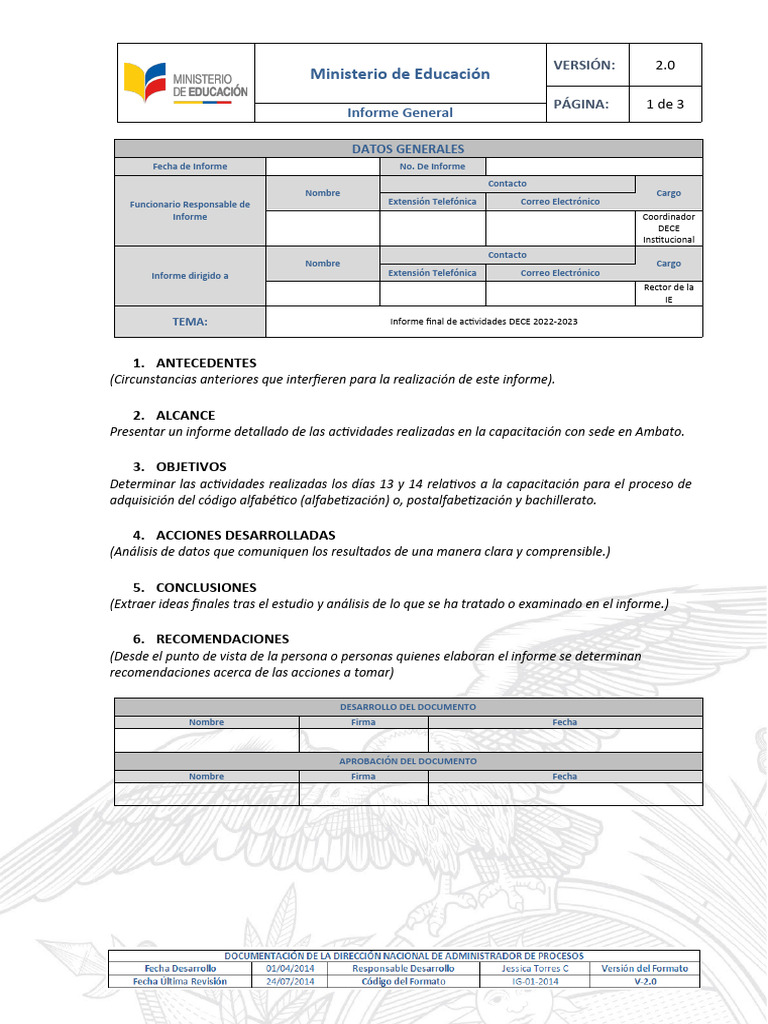 Formato de Informe General-V2.0 | PDF