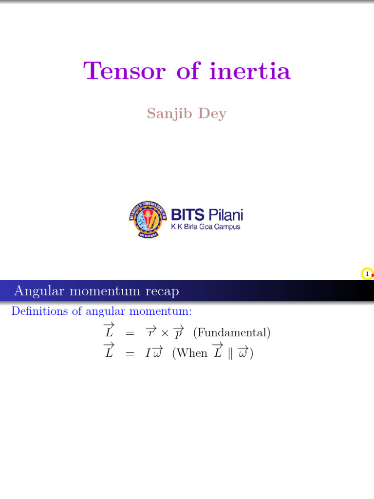 Lecture M3B - Tensor of Inertia | PDF | Eigenvalues And Eigenvectors | Angular Momentum