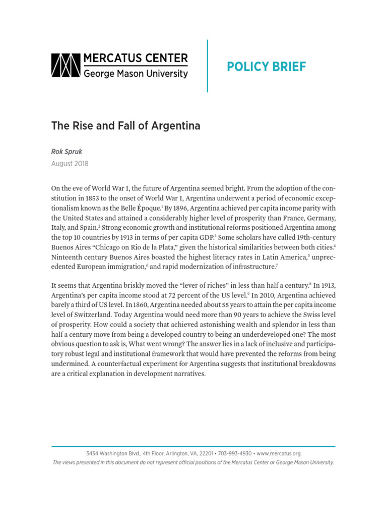 The Rise and Fall of Argentina - Policy Brief | PDF | Argentina | Economies The Rise and Fall of Argentina - Policy Brief | PDF | Argentina | Economies
