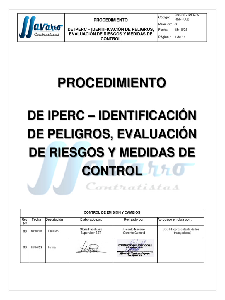 Procedimiento del IPER-C | PDF | Riesgo | Evaluación de riesgos