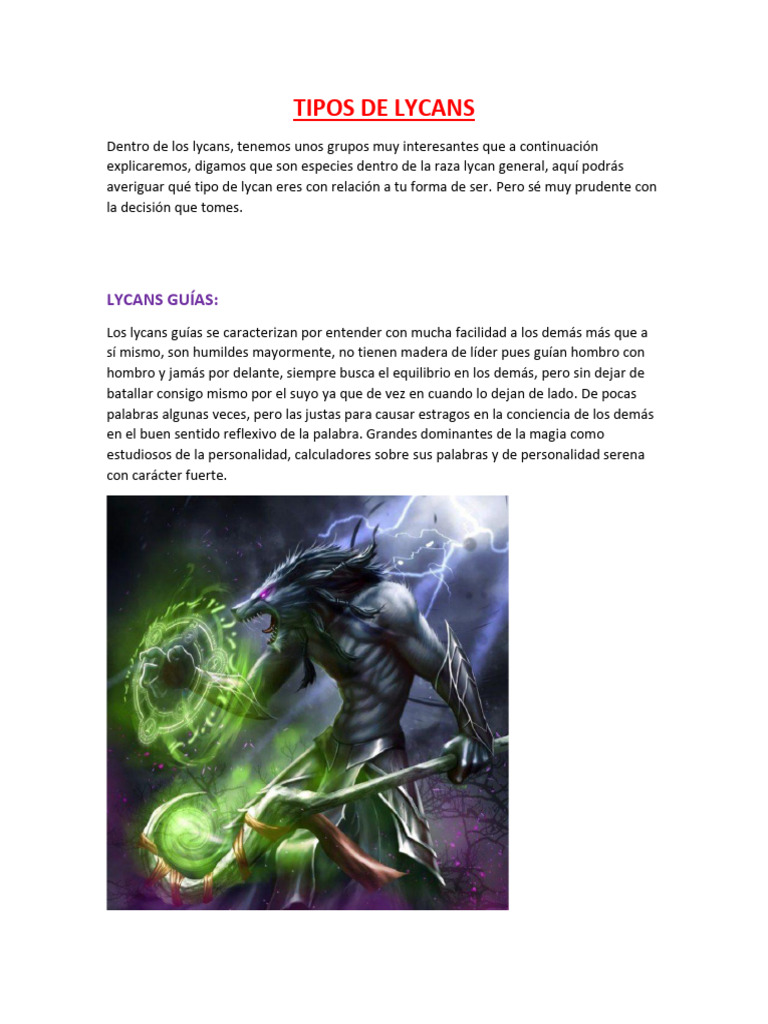 Tipos de Lycans | PDF | Las emociones