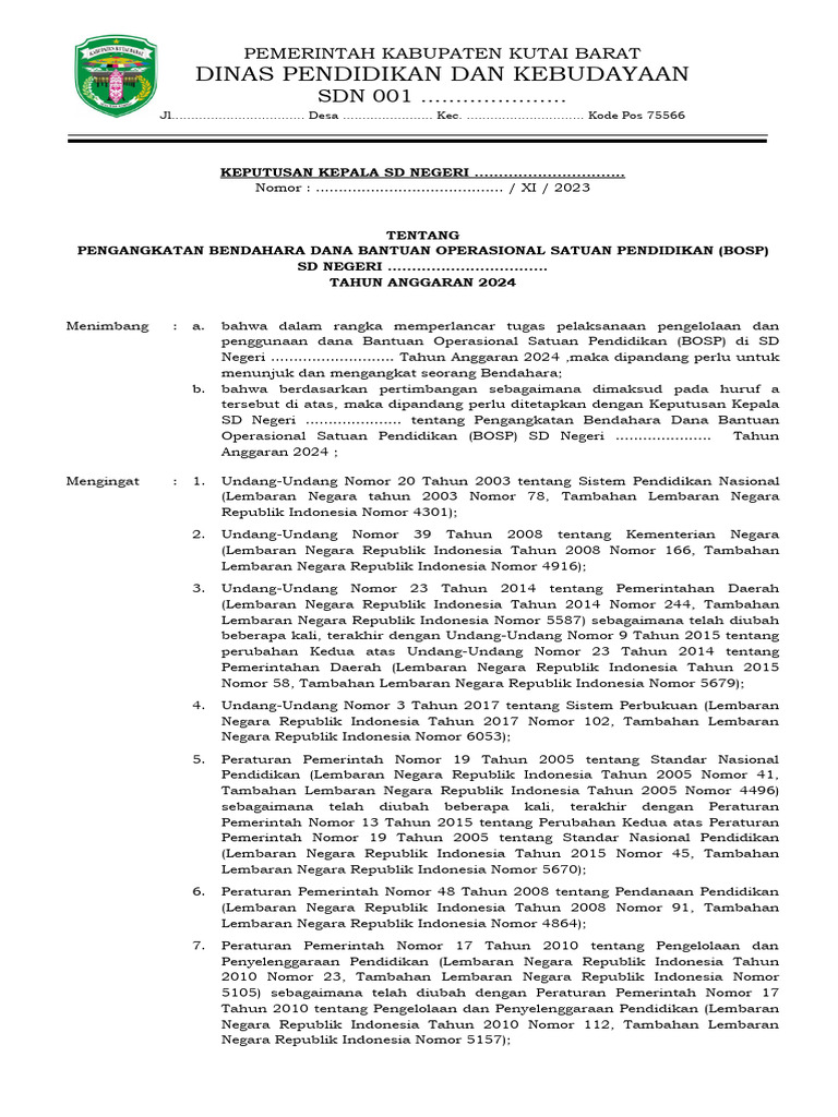 SK Bendahara Bosp Tahun 2024 | PDF