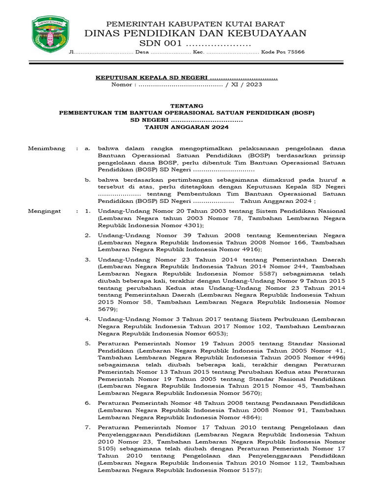 SK Tim Bosp Sekolah Tahun 2024 | PDF