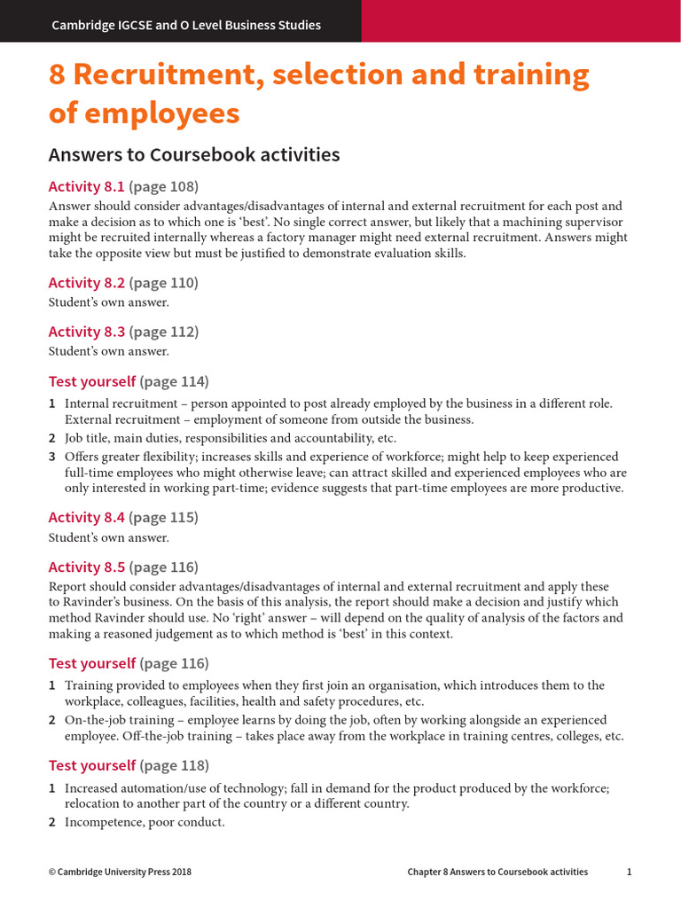 Chapter 8: Recruitment and Training Answers | PDF | Employment ...