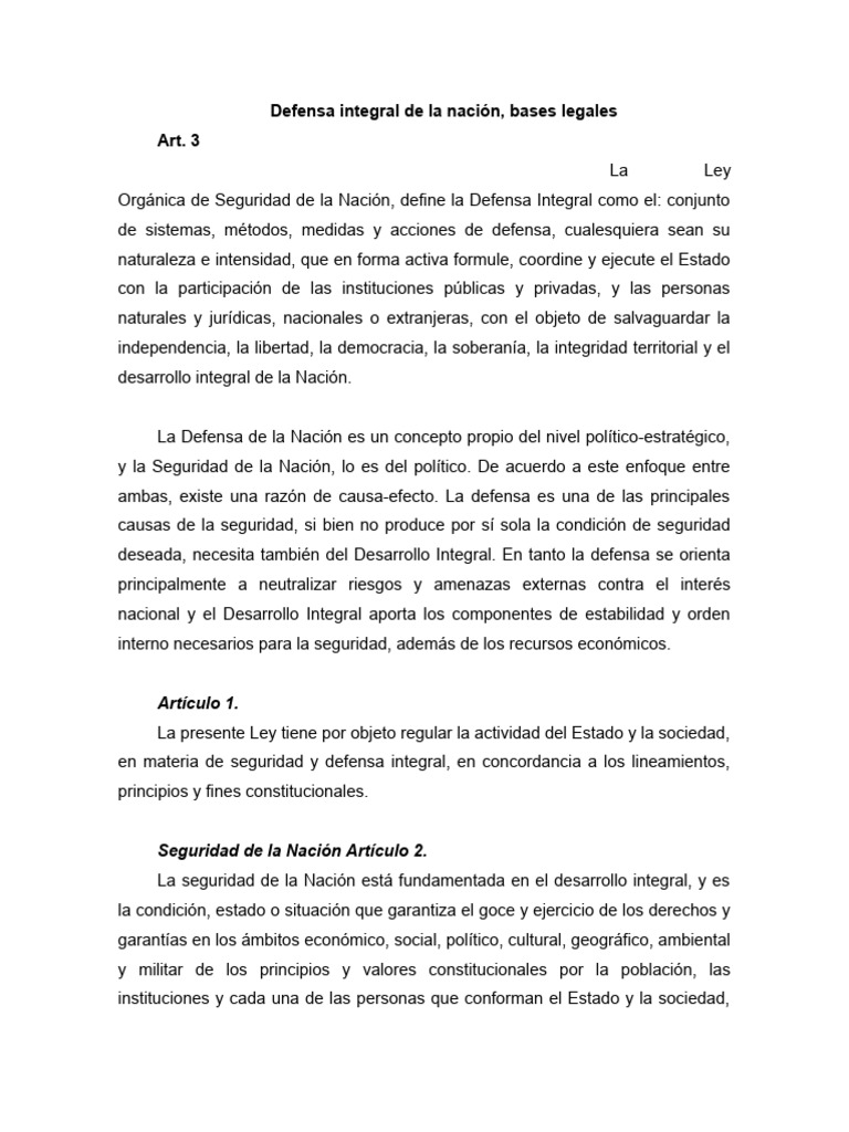 Defensa Integral de La Nacion | PDF | Nación | Valores