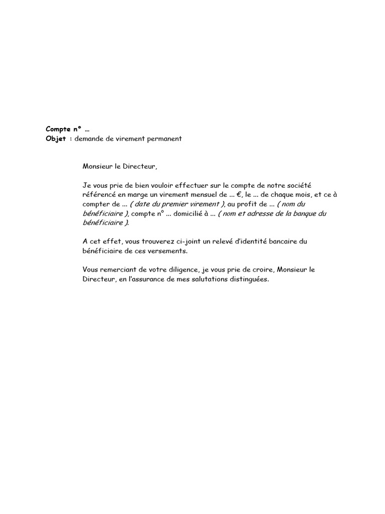 Demande de Virement Permanent Mensuel | PDF