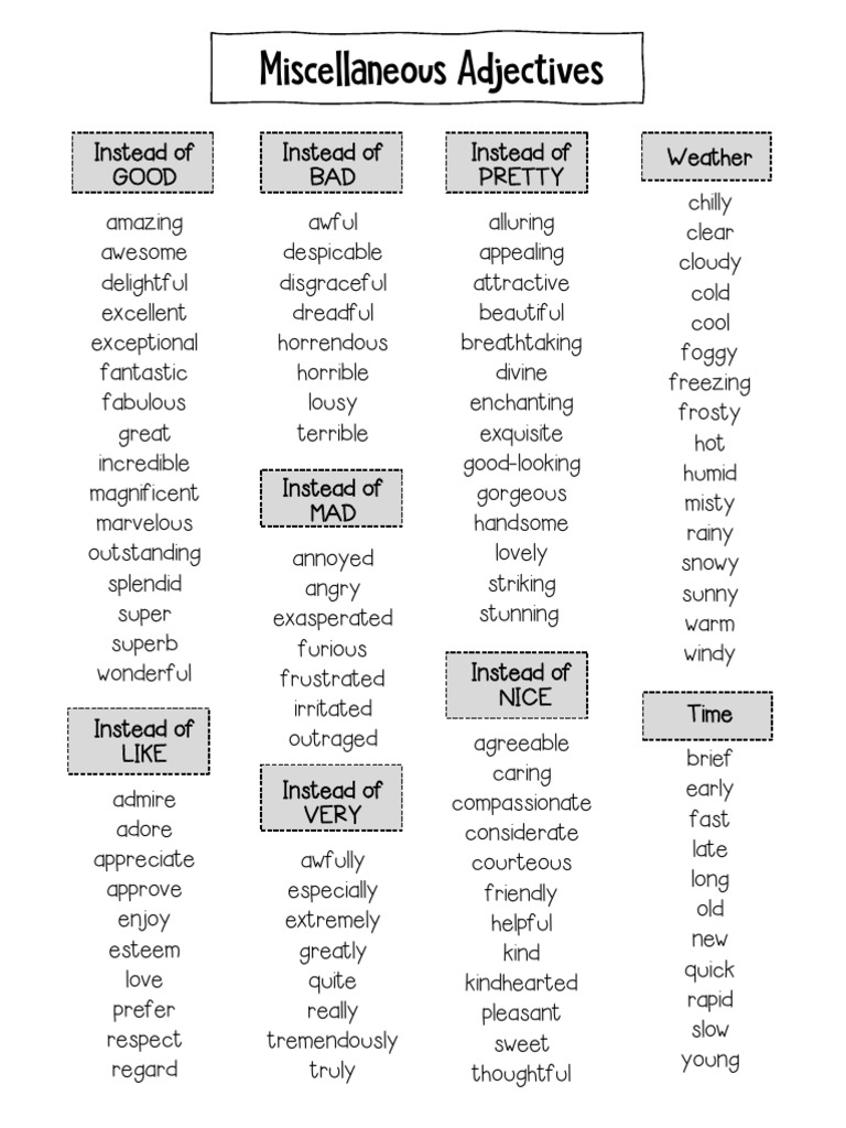 Miscellaneous Adjectives | PDF