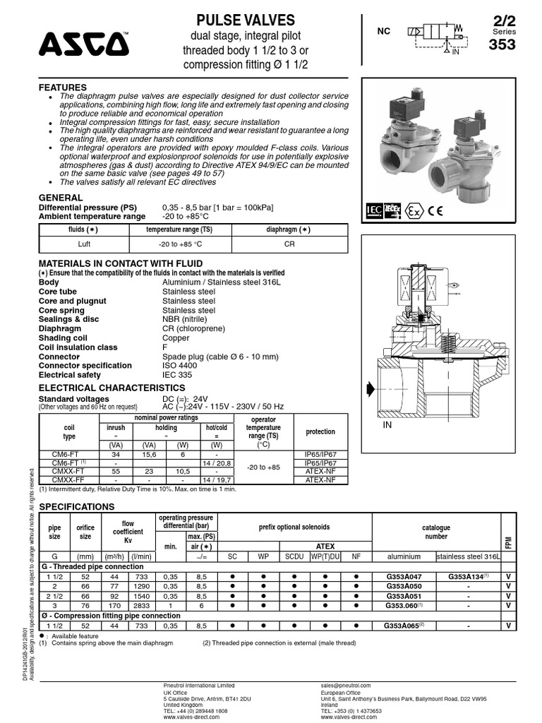 ASCO Series 353 2-2 Pules Valves Dual Stage | PDF | Electrical Connector | Valve