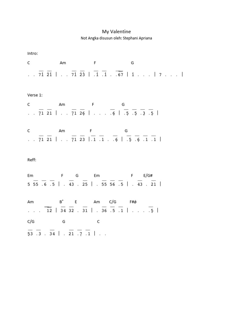 My Valentine Chords and Lyrics | PDF