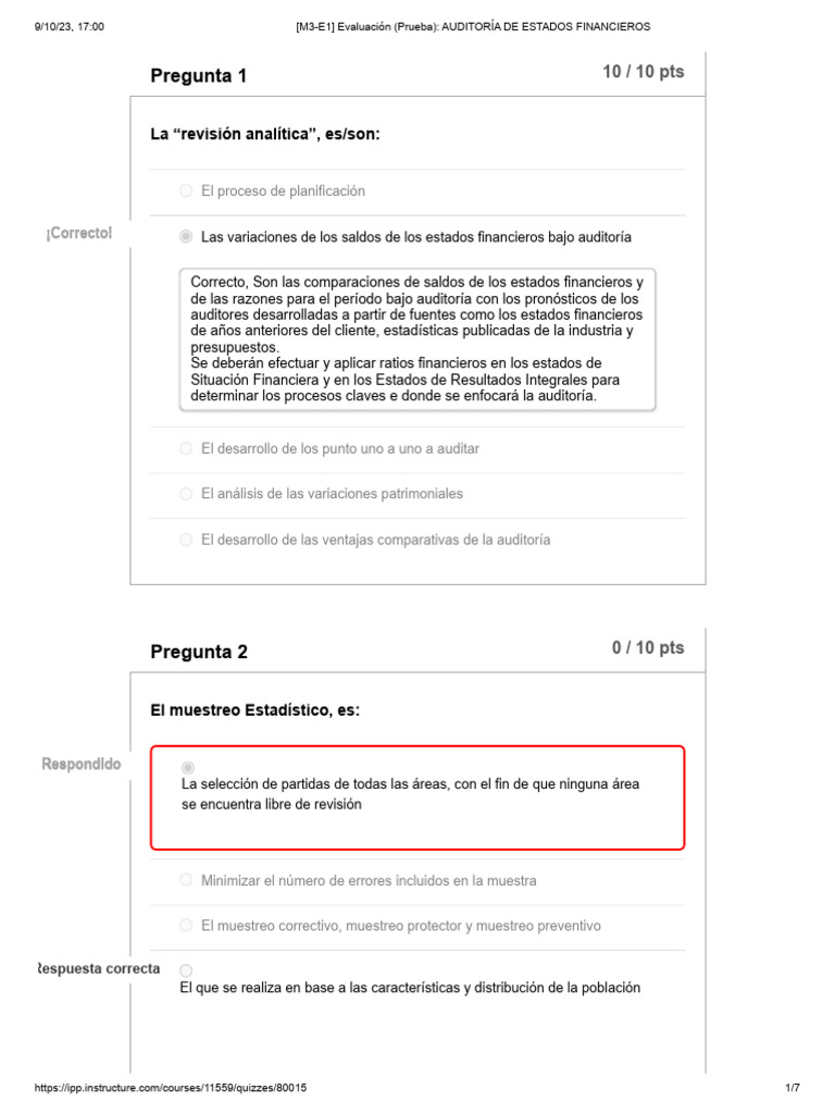 (M3-E1) Evaluación (Prueba) - AUDITORÍA DE ESTADOS FINANCIEROS | PDF | Auditoría | Business