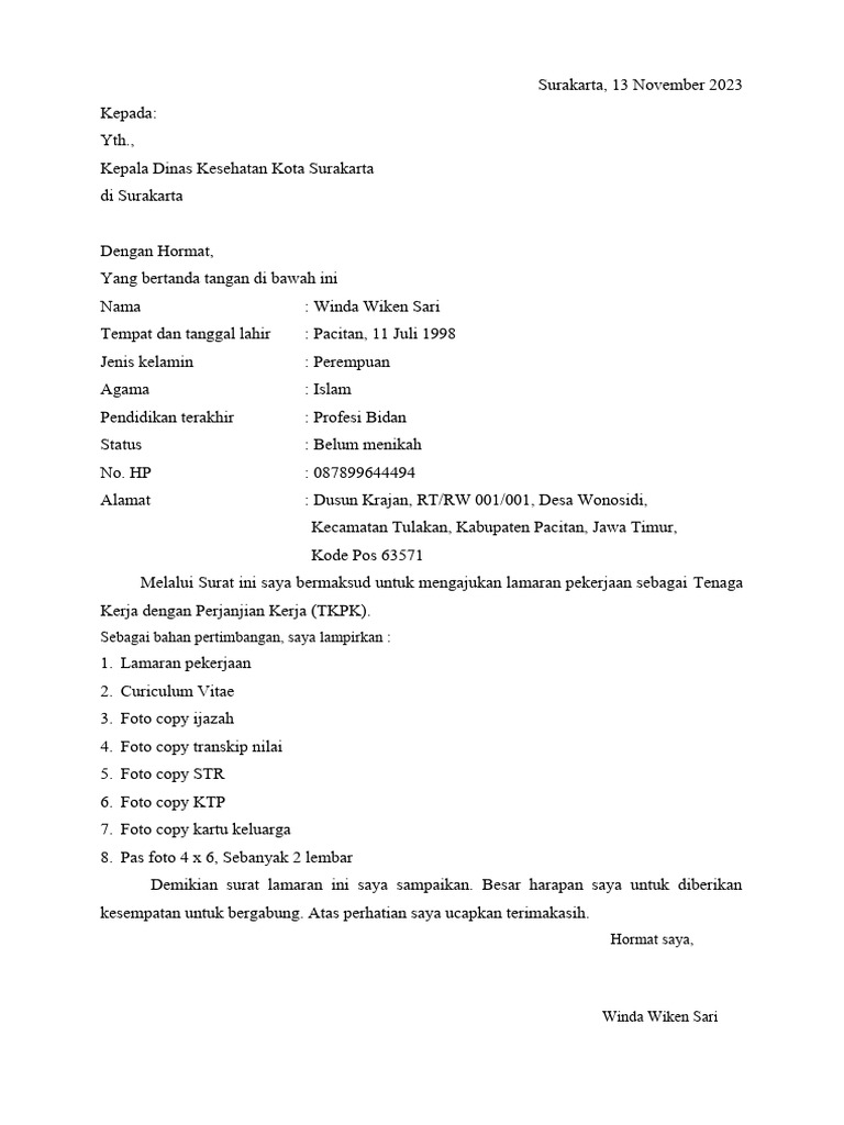 Surat Lamaran Winda | PDF