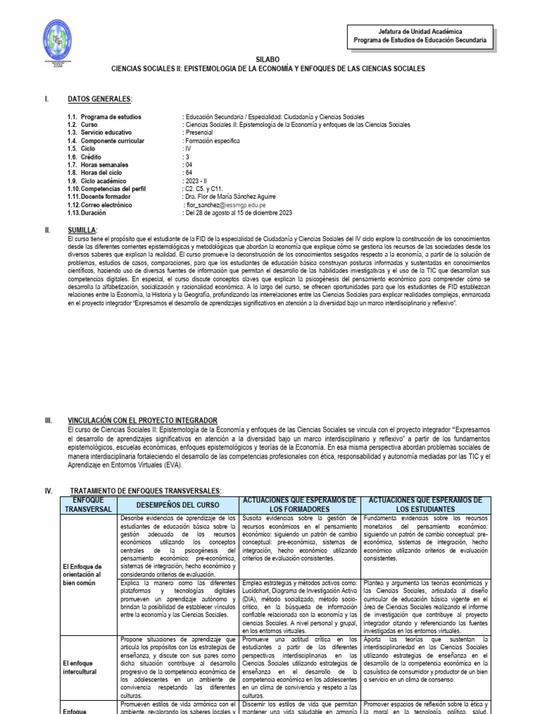 SILABO CIENCIAS SOCIALES IV. Ok | PDF | Evaluación | Aprendizaje