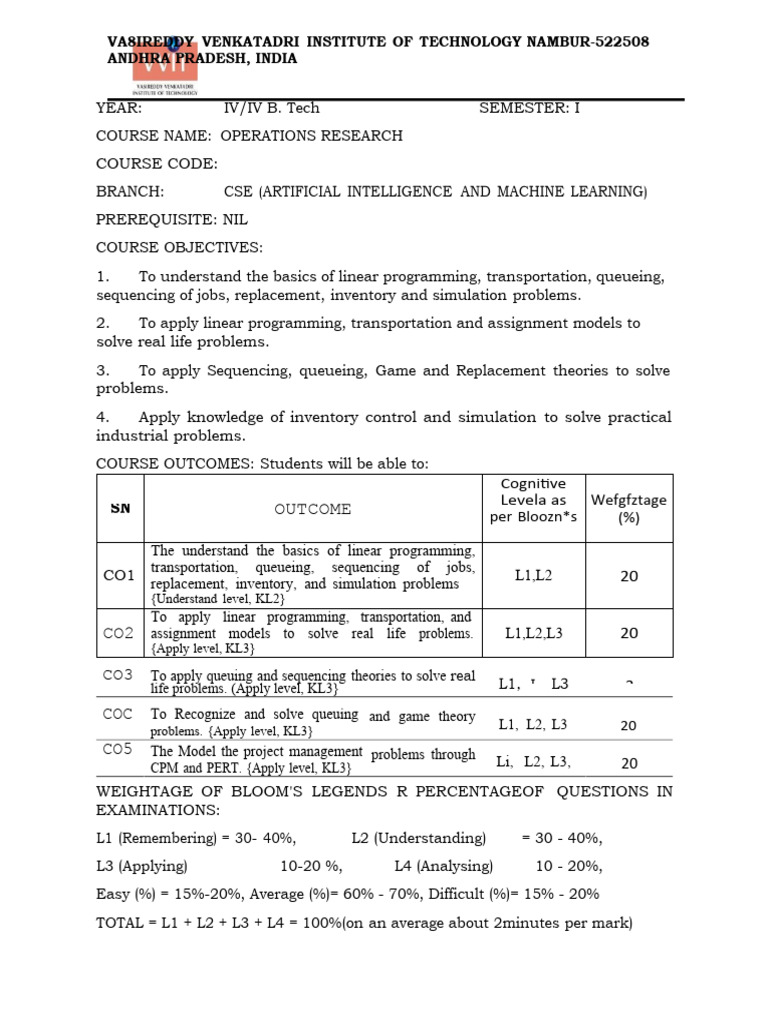 Operational Research Syallabus | PDF | Applied Mathematics | Analysis