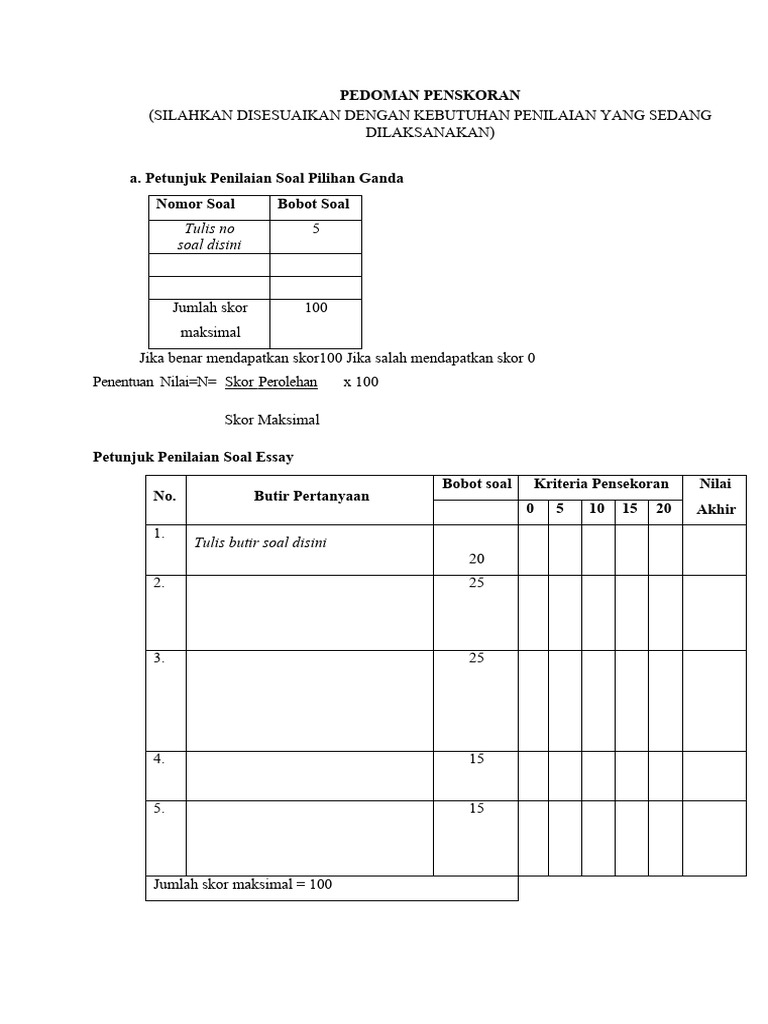Pedoman Penskoran | PDF