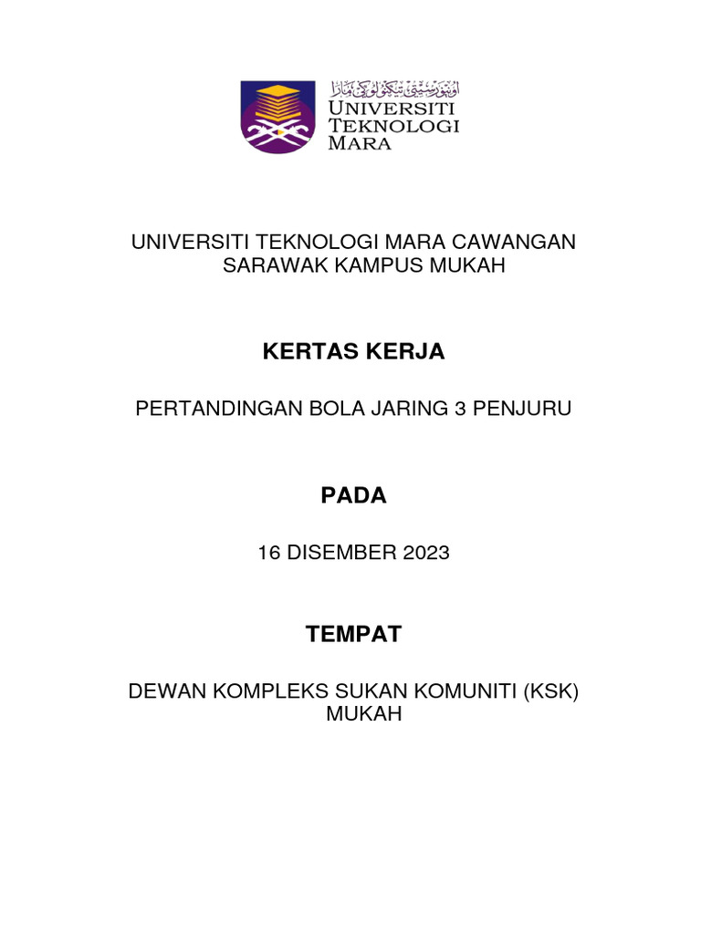 Kertas Kerja Pertandingan Bola Jaring 3 Penjuru | PDF