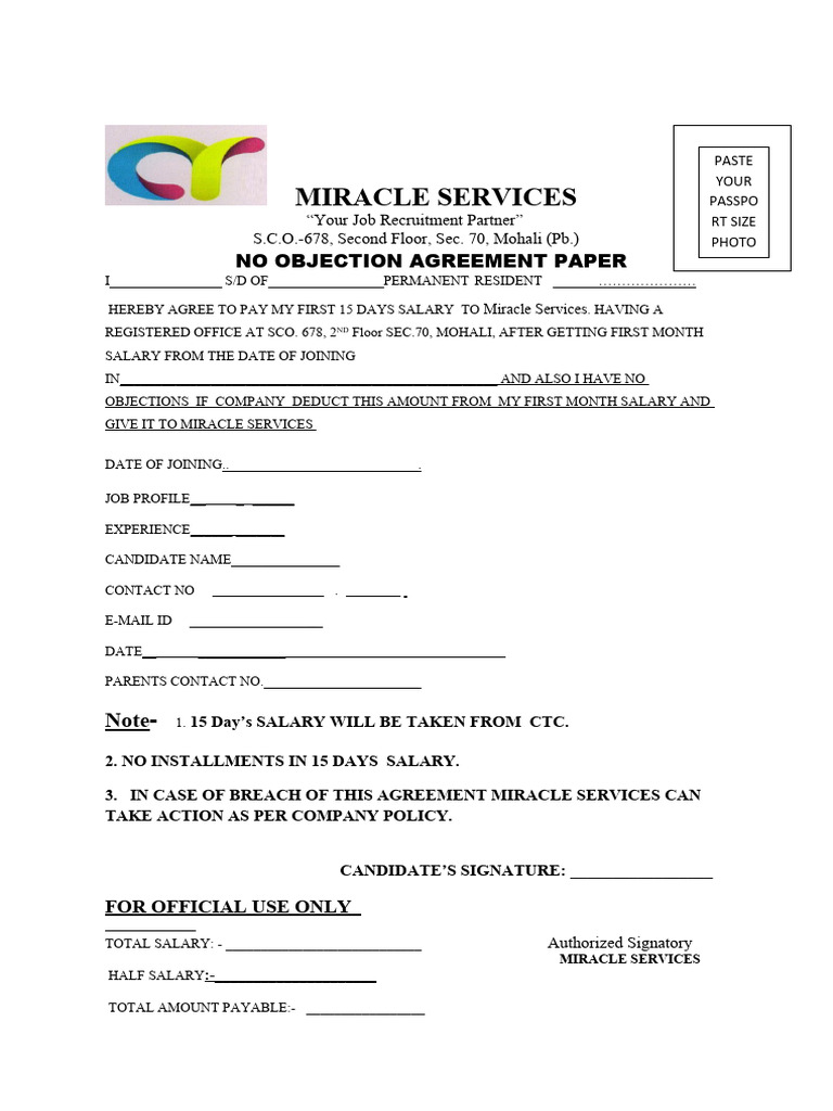 No Objection Agreement for Recruitment | PDF | Finance & Money Management