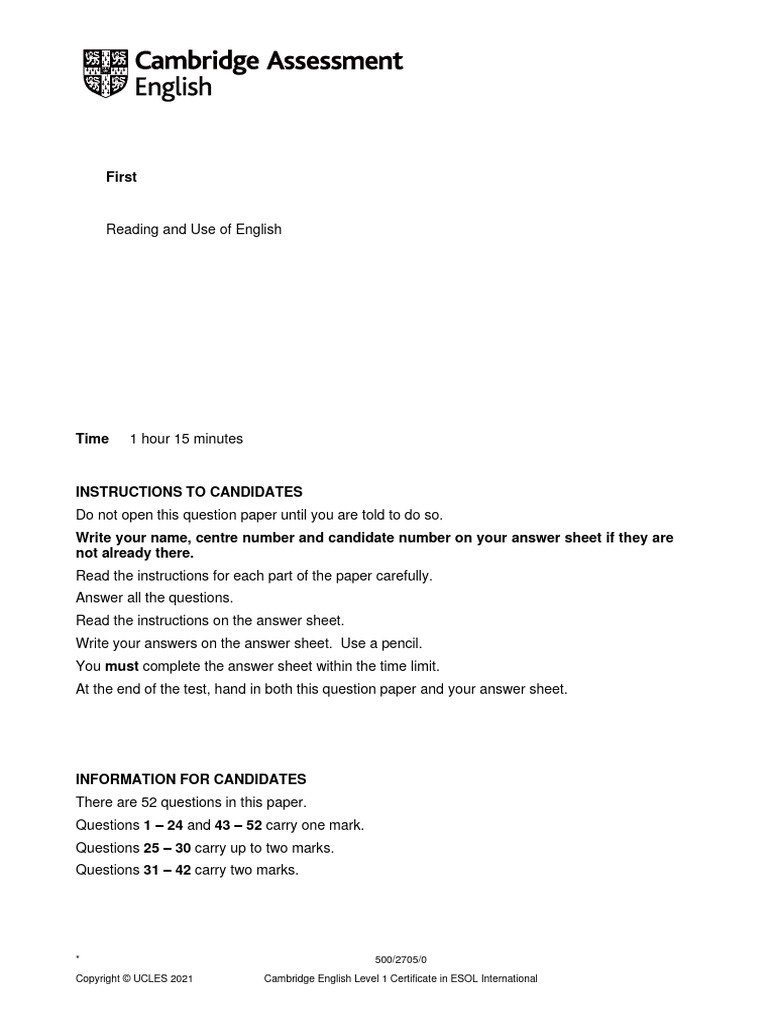 B2 First Trainer 1 Test 1 Reading and Use | PDF