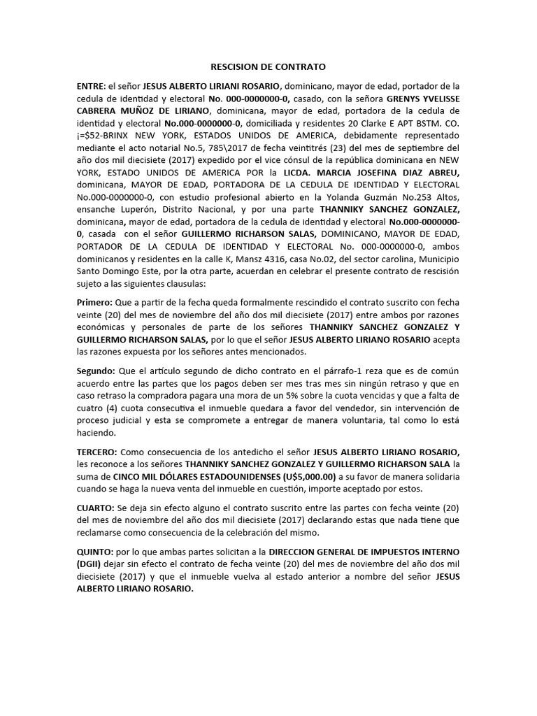 Carta De Rescisi N Laboral Sin Responsabilidad Para El Trabajador/modelo De Carta De Rescincion ...