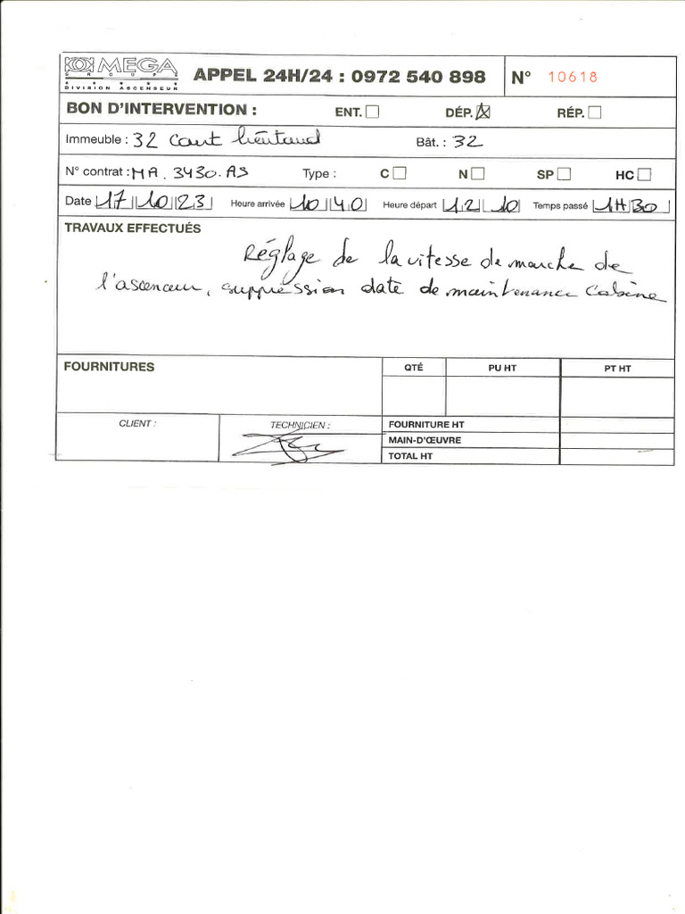 Bon Intervention Ascenseur | PDF