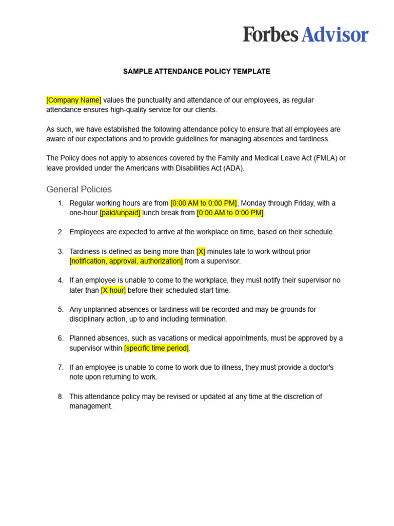 Employee Attendance Policy Template | PDF | Employment | Working Conditions