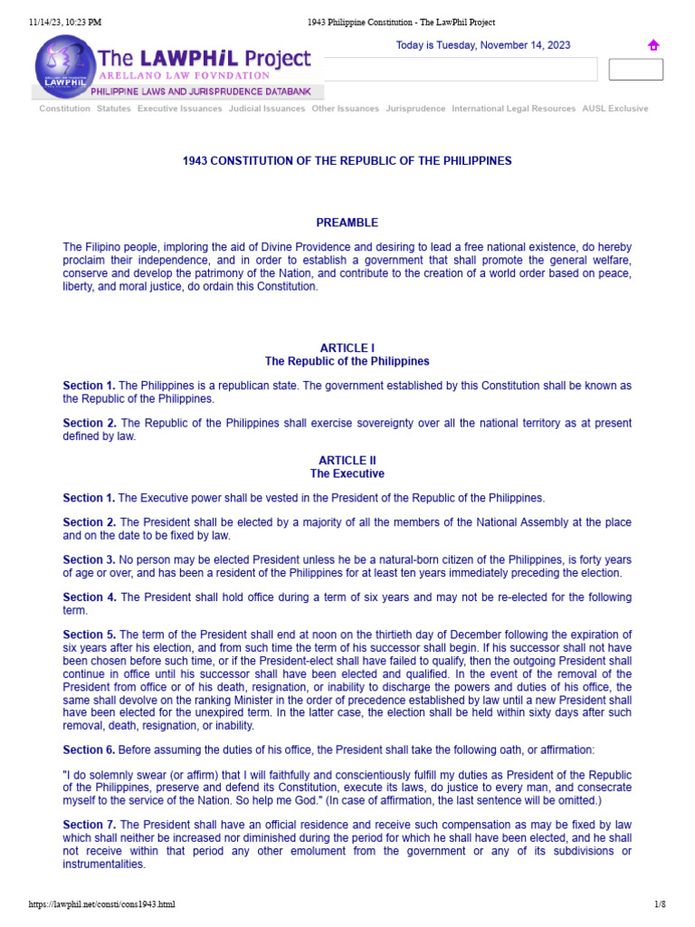 1943 Philippine Constitution - The LawPhil Project | PDF | Impeachment ...
