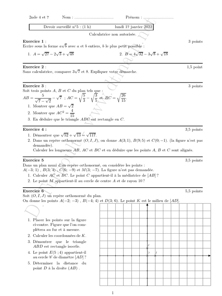 DS5 2122 2nde Sujet | Download Free PDF | Cercle | Triangle