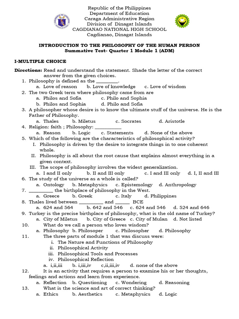 PHILO Summative Module 1 Adm | PDF | Reason | Metaphysics